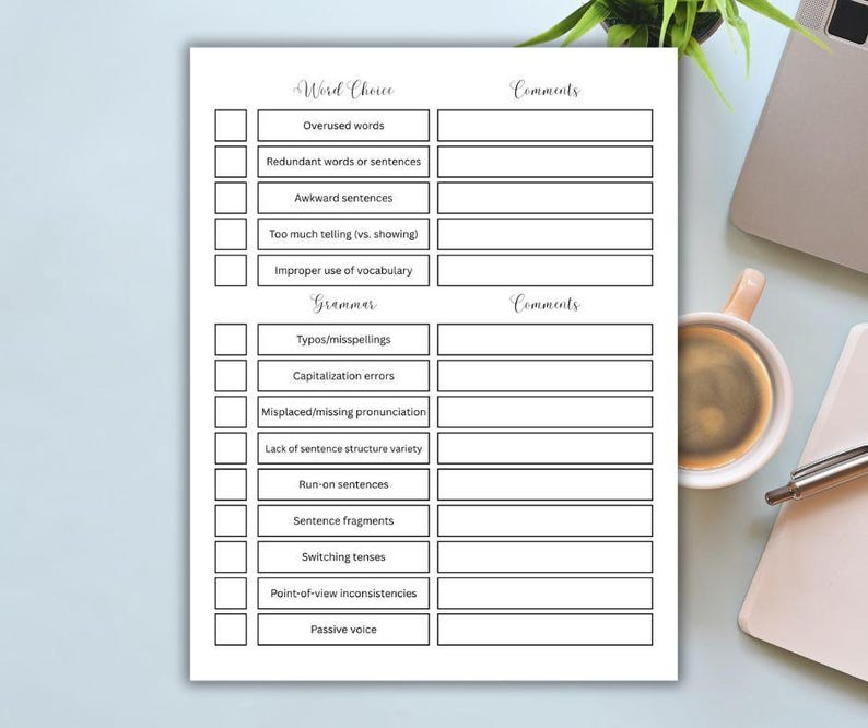 Printable Editing Checklist for Writers (PDF Download, Letter/a4/a5 ...