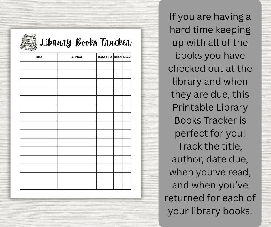 Printable Library Books Tracker Template (letter & A4 Sizes, PDF ...