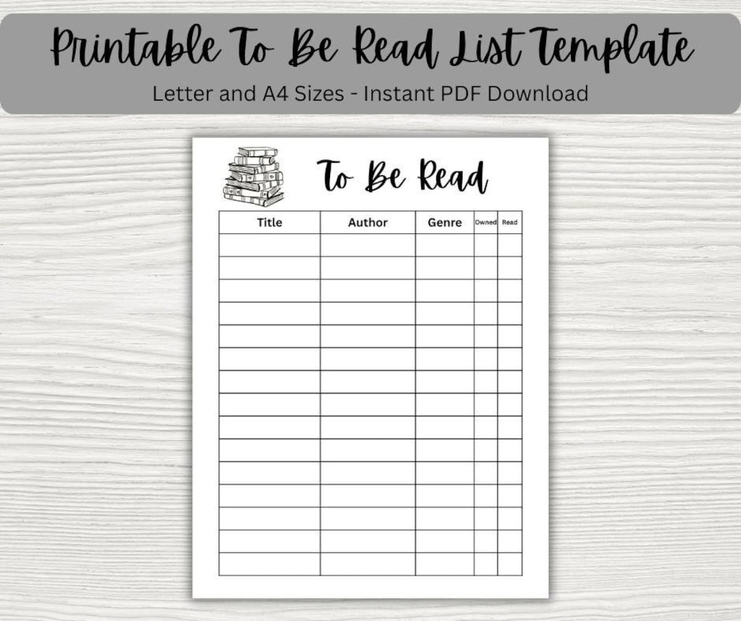 Printable Books to Be Read List Template (letter & A4 Sizes, PDF ...