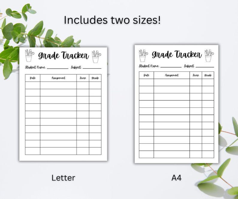 Printable Homeschool Grade Tracker: Minimalist Gradebook Template (PDF ...