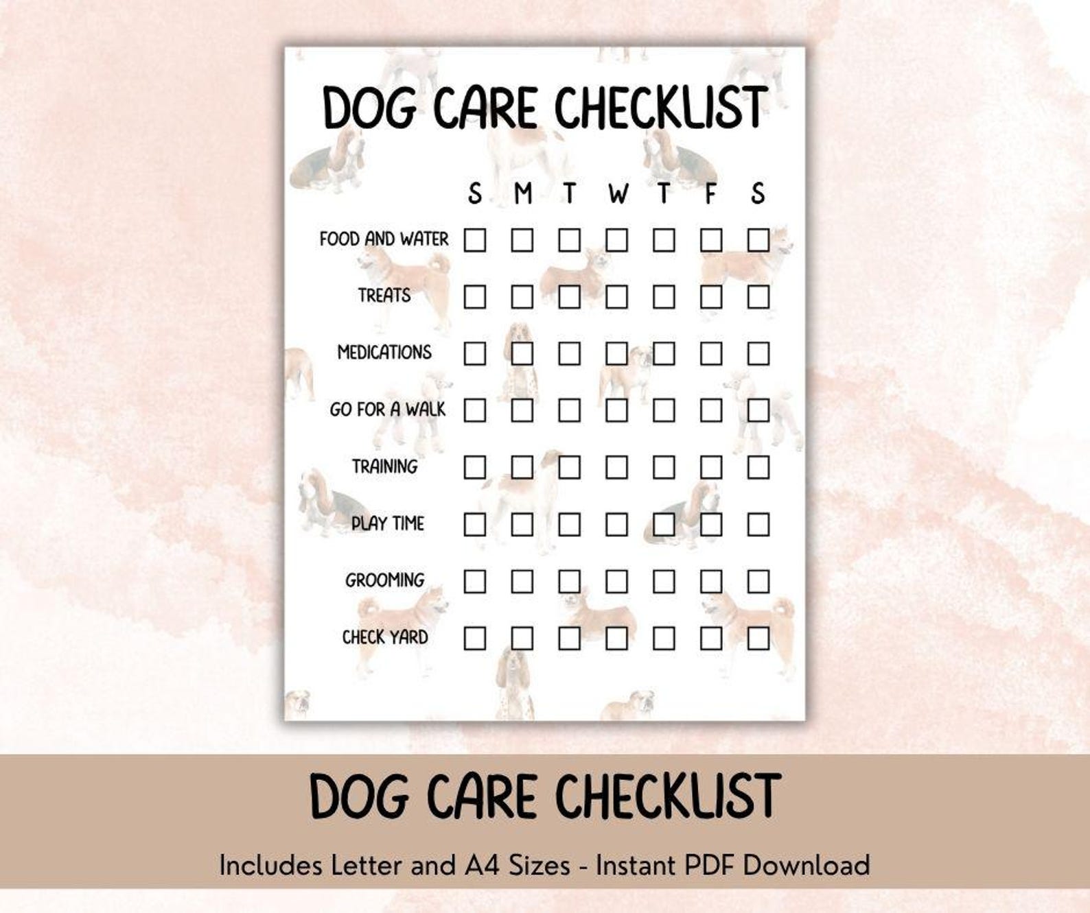 Printable Dog Care Checklist: Daily Chore Chart (PDF Download, Letter ...
