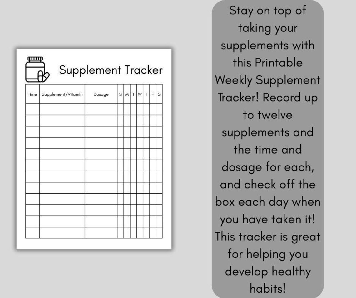 Printable Weekly Supplement Tracker: Supplement and Vitamins Log ...