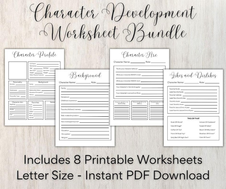 Printable Character Development Worksheet Bundle for Authors (letter ...