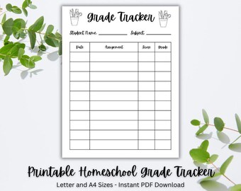 Printable Homeschool Grade Tracker: Minimalist Gradebook Template (PDF ...