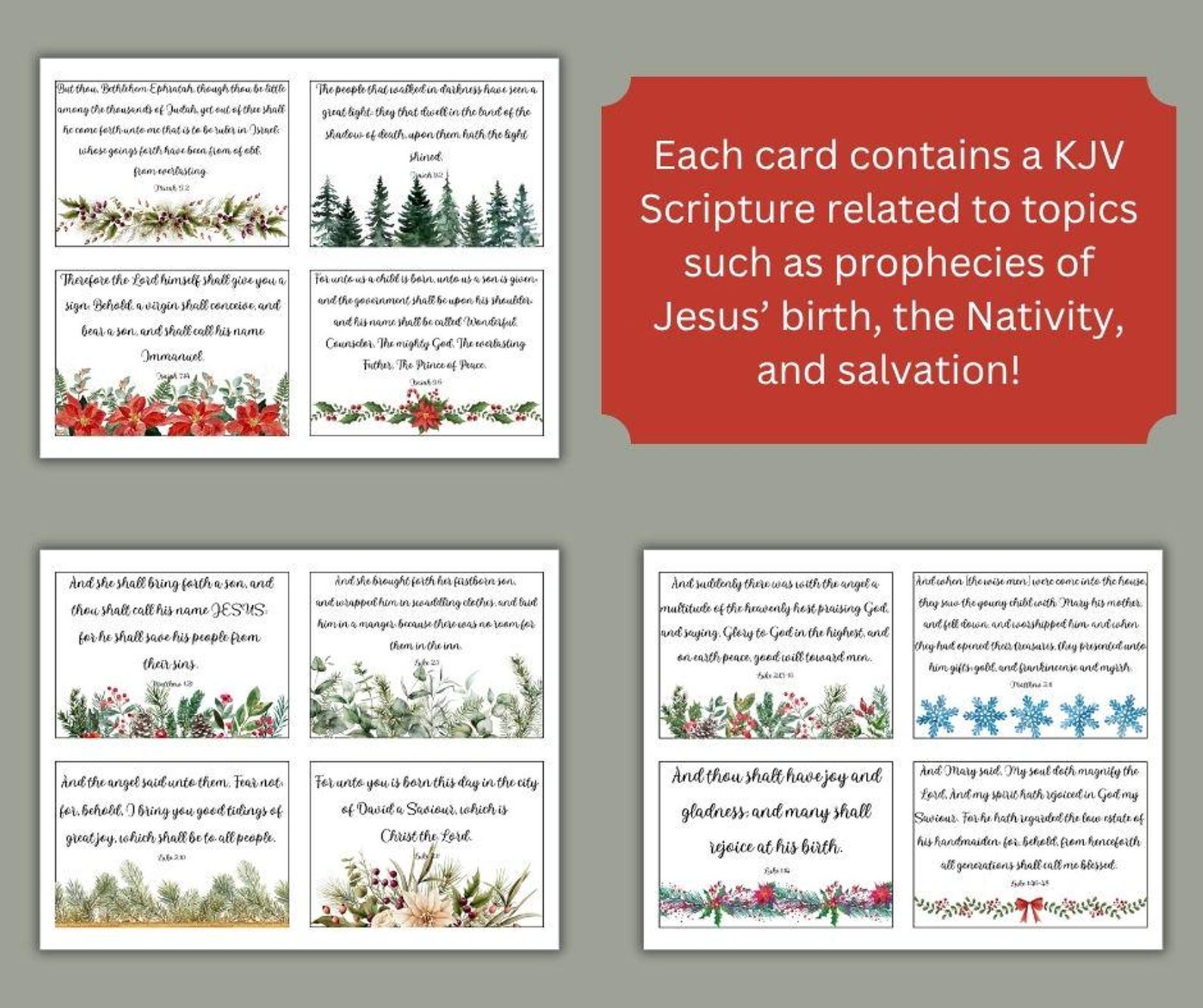 Printable Christmas Scripture Cards: KJV Bible Verses (set of 24, PDF ...