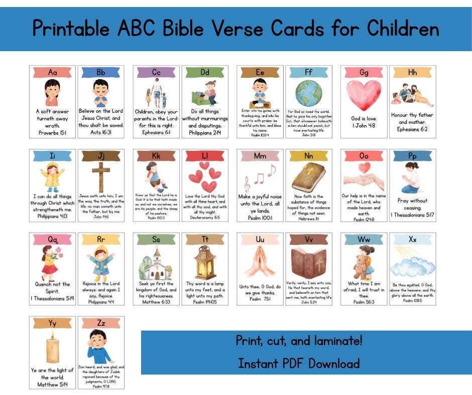 Printable ABC Bible Verse Cards: KJV Scripture, Homeschool Resource ...