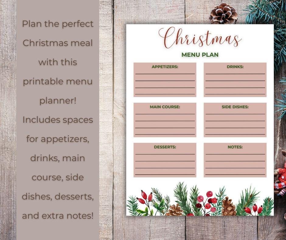 Printable Christmas Menu Planner and Shopping List Bundle- Letter and ...