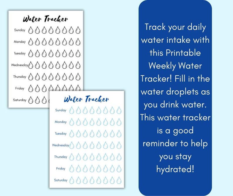 Printable Weekly Water Tracker: 1-week Hydration Log (letter & A4 Sizes ...