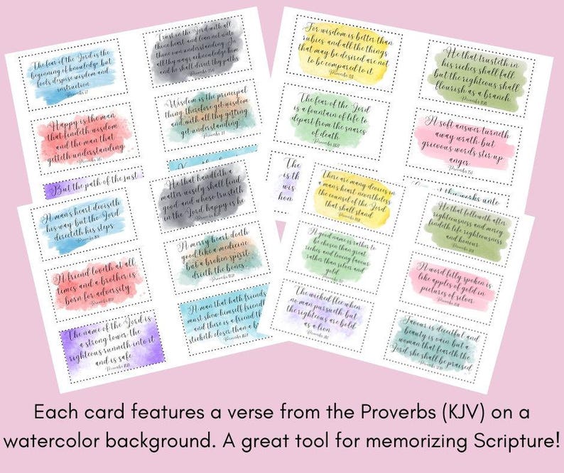 Printable Proverbs Scripture Cards: KJV Bible Verses (set of 24, PDF ...