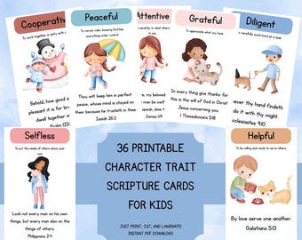 Printable Christian Character Trait Cards for Kids: KJV Scripture (PDF ...