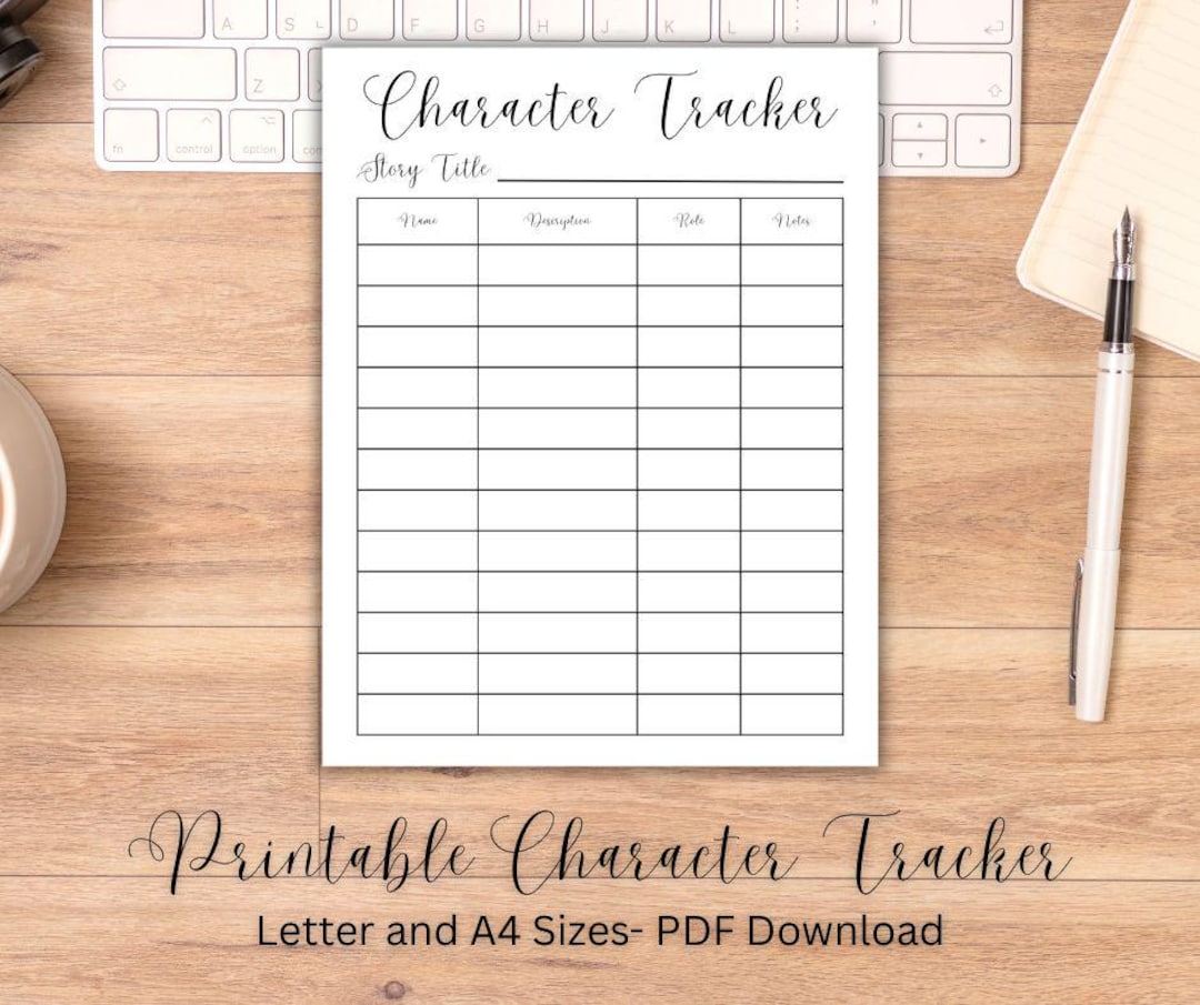 Printable Character Tracker Worksheet for Authors (PDF Download, Letter ...