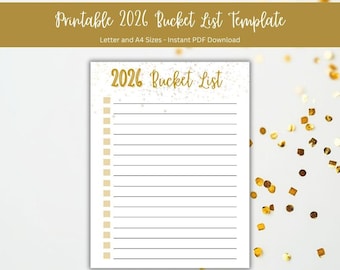 2026 Printable Bucket List - Etsy