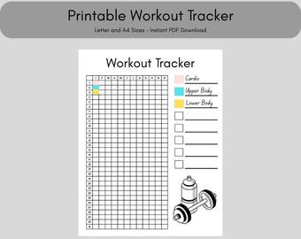 Printable Workout Tracker: Yearly Exercise Log (letter & A4 Sizes, PDF ...