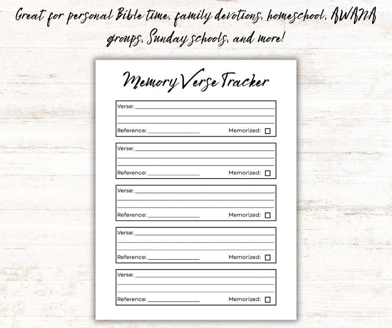 Printable Bible Memory Verse Tracker (letter & A4 Sizes, PDF Download ...