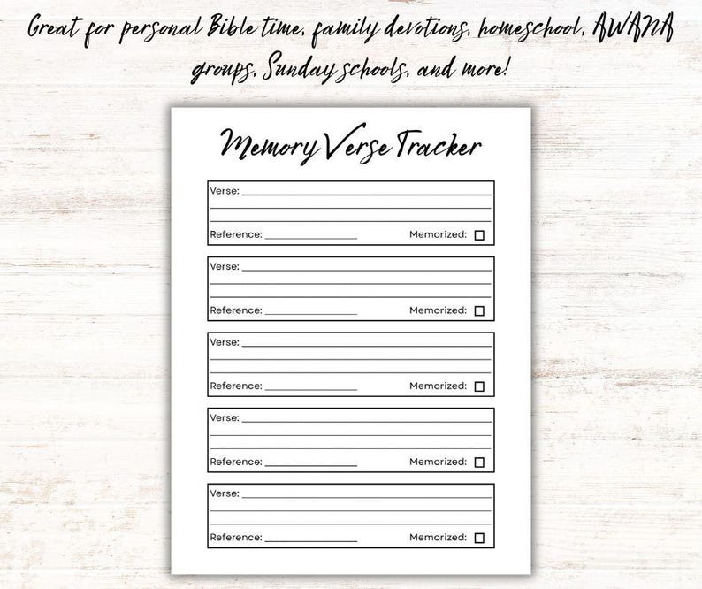 Printable Bible Memory Verse Tracker (letter & A4 Sizes, PDF Download ...