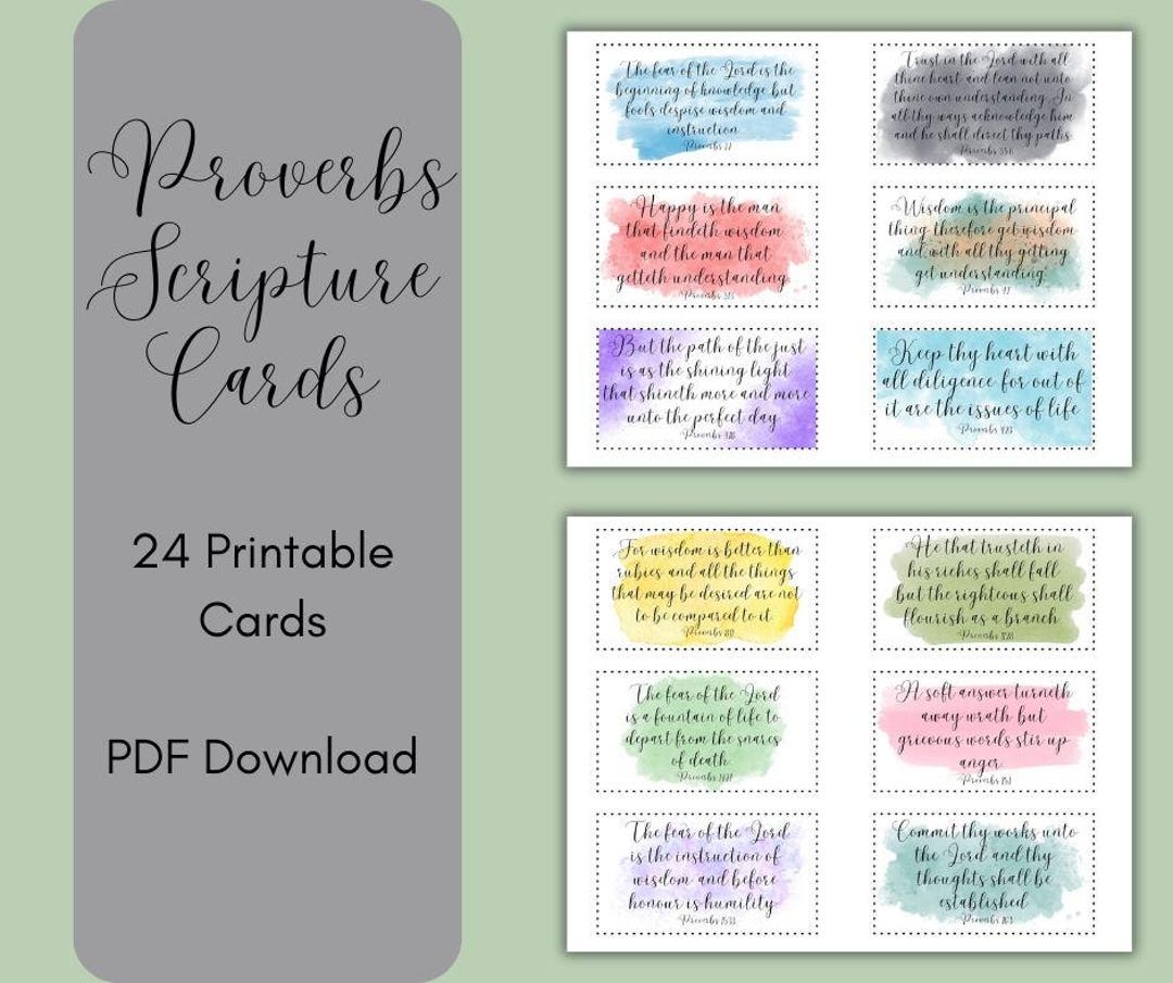Printable Proverbs Scripture Cards: KJV Bible Verses (set of 24, PDF ...