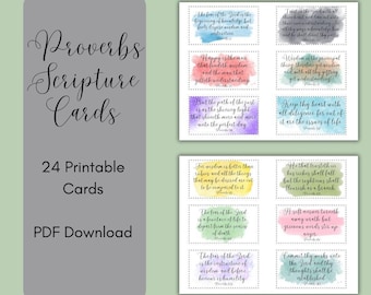 Printable Proverbs Scripture Cards: KJV Bible Verses (set of 24, PDF ...