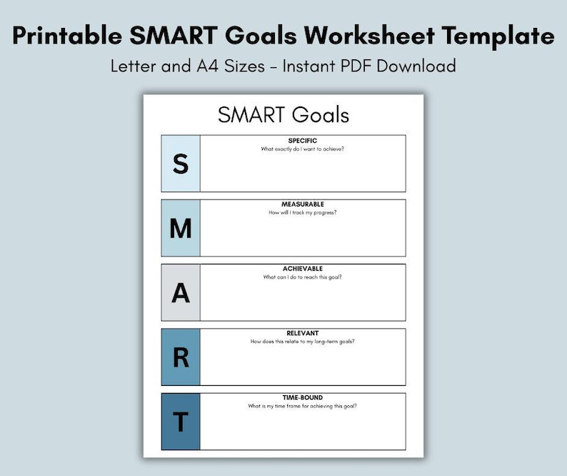 Printable SMART Goals Worksheet Template (letter & A4 Sizes, PDF ...
