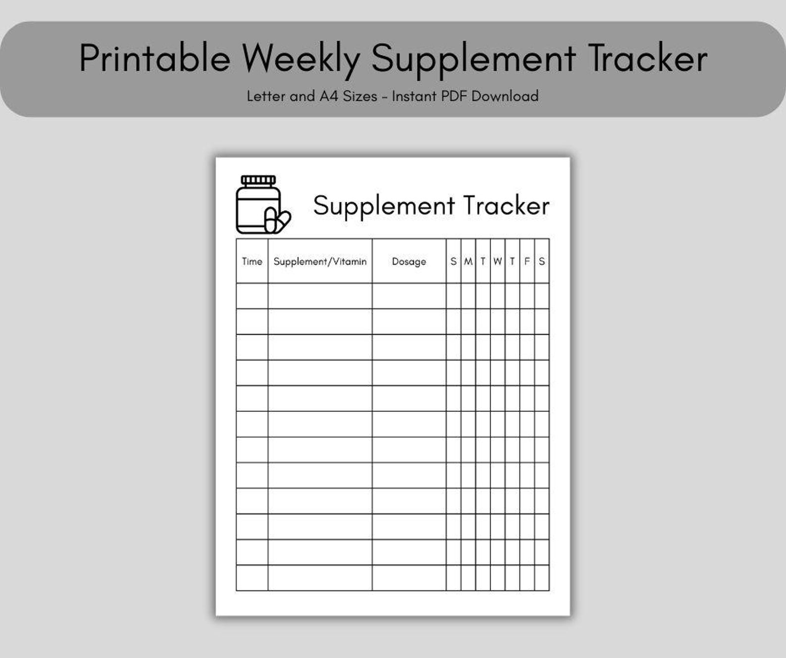 Printable Weekly Supplement Tracker: Supplement and Vitamins Log ...
