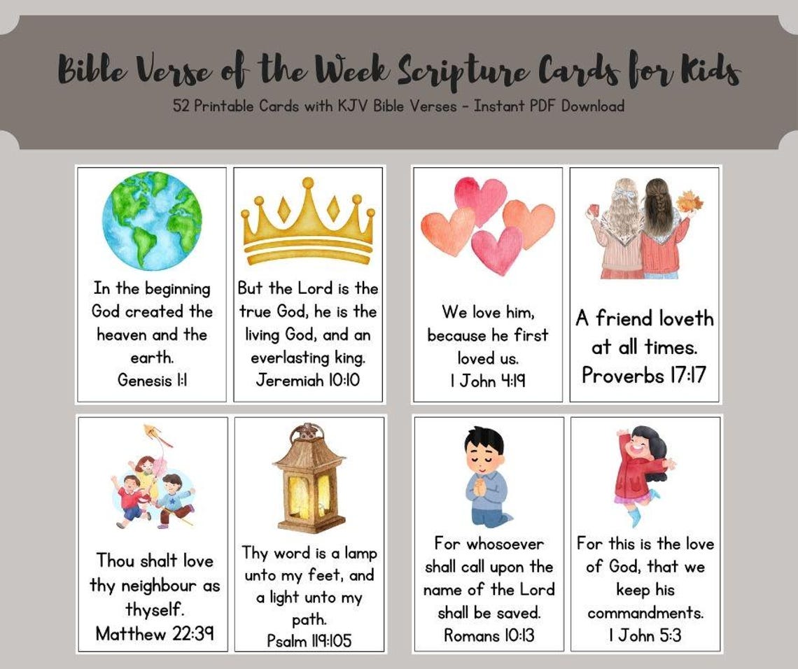 Printable Bible Verse of the Week KJV Scripture Cards for Kids (PDF ...