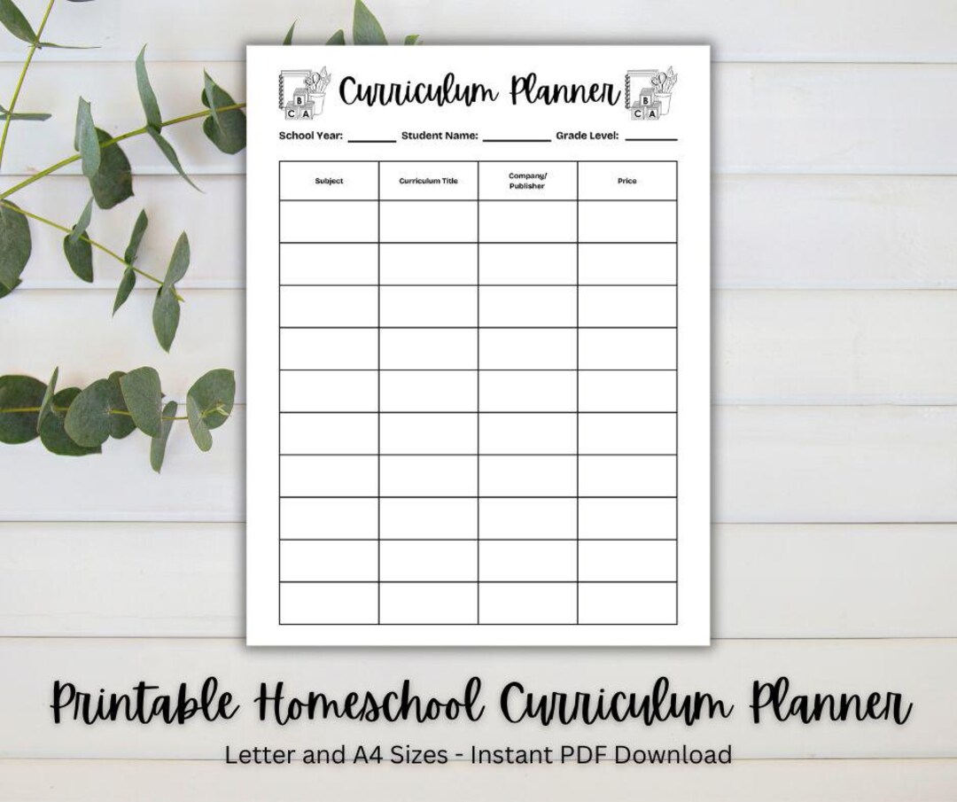 Printable Homeschool Curriculum Planner (PDF Download, Letter and A4 ...