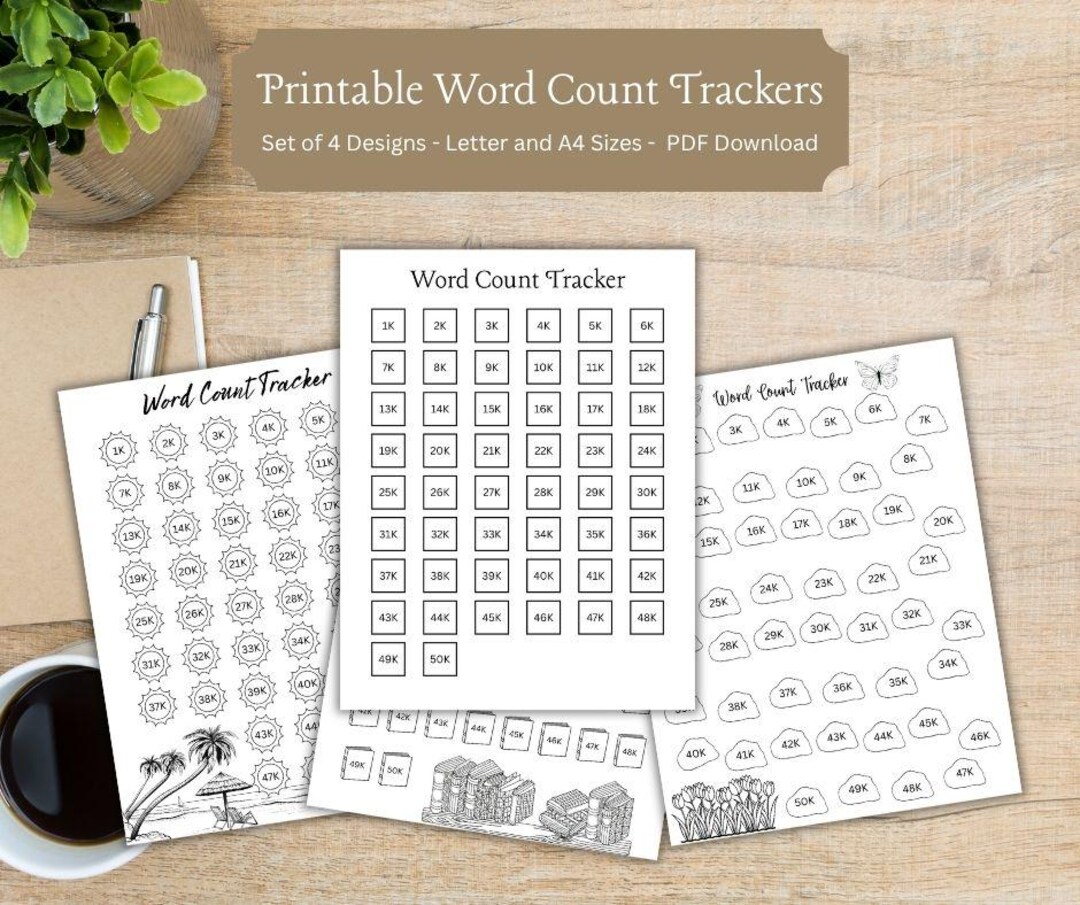 Printable Word Count Tracker: 4 Designs, Author Tool (PDF Download ...