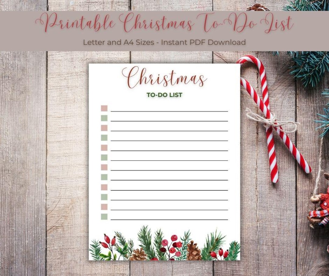 Printable Christmas To-do List- Letter and A4 Sizes- Instant PDF ...