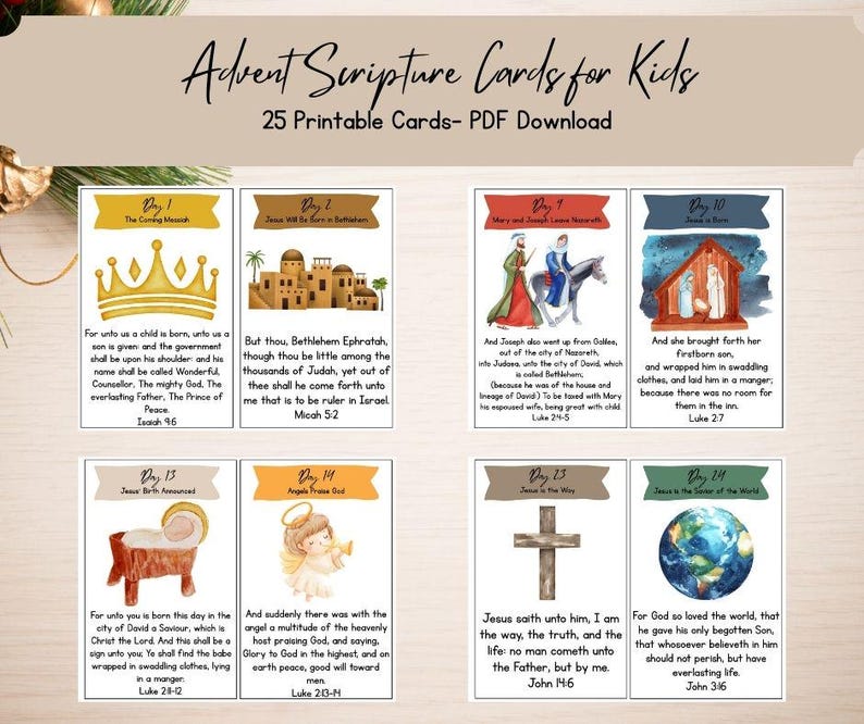 Printable Advent Scripture Cards: Nativity Story for Kids (25 Cards ...