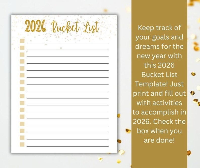 Printable 2026 Bucket List Template (letter and A4 Sizes, PDF Download ...