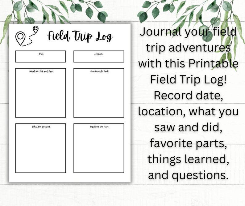 Homeschool Field Trip Log: Printable Tracker (letter & A4, PDF Download ...