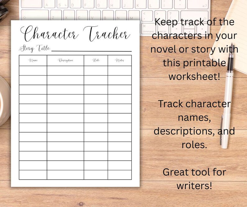 Printable Character Tracker Worksheet for Authors (PDF Download, Letter ...