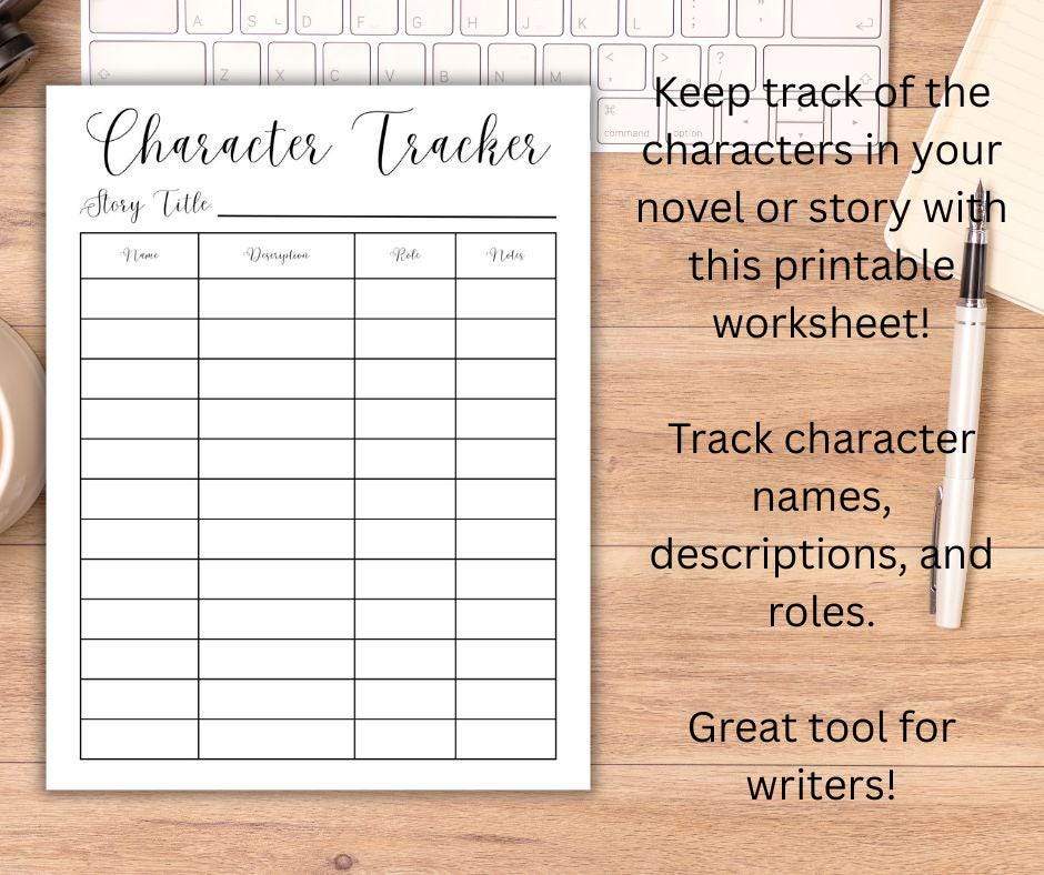 Printable Character Tracker Worksheet for Authors (PDF Download, Letter ...