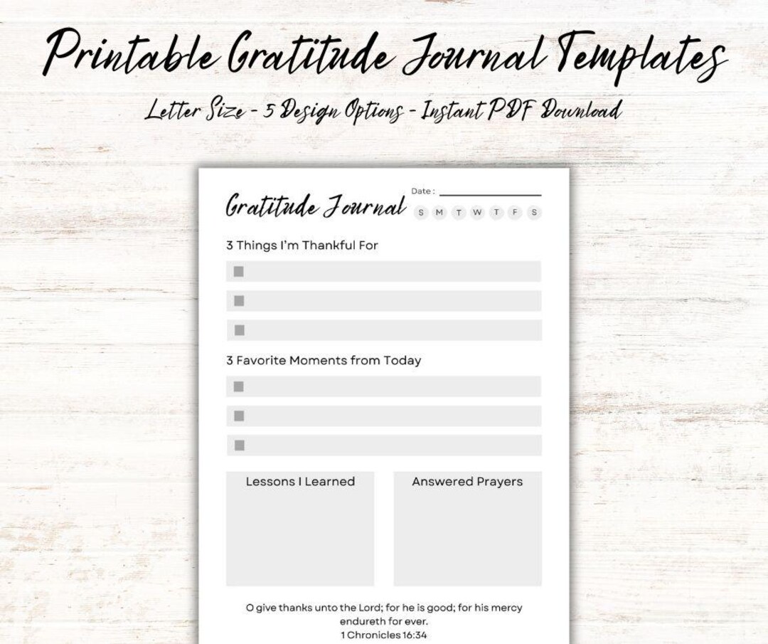 Printable Christian Gratitude Journal Templates With Scriptures (letter ...