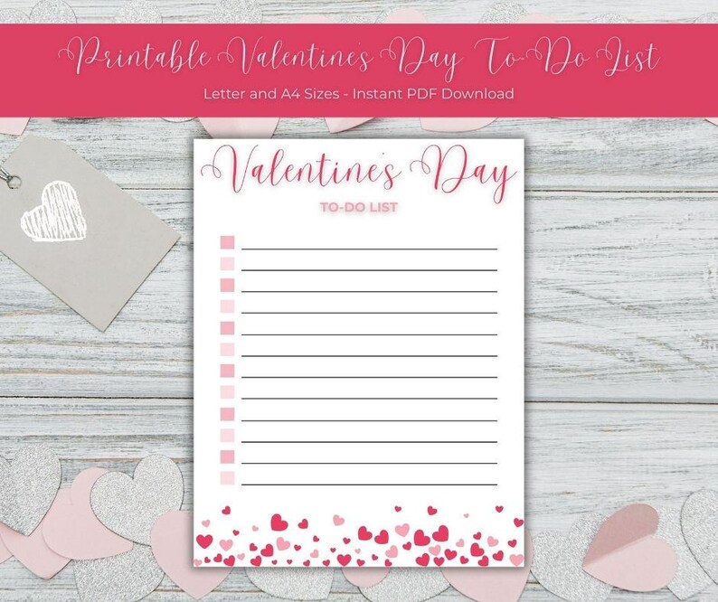 Printable Valentine's Day To-do List (letter & A4 Sizes, PDF Download ...