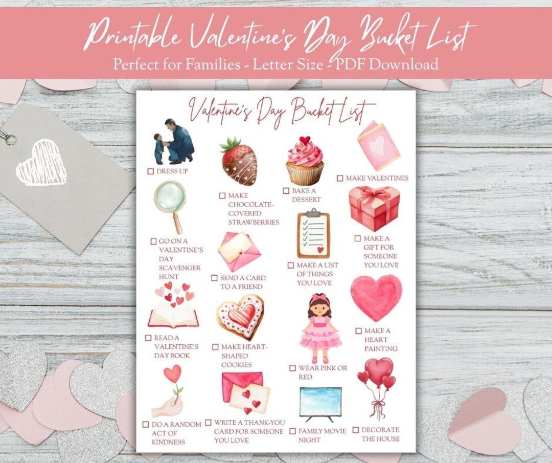 Printable Valentine's Day Bucket List for Kids and Families (letter ...