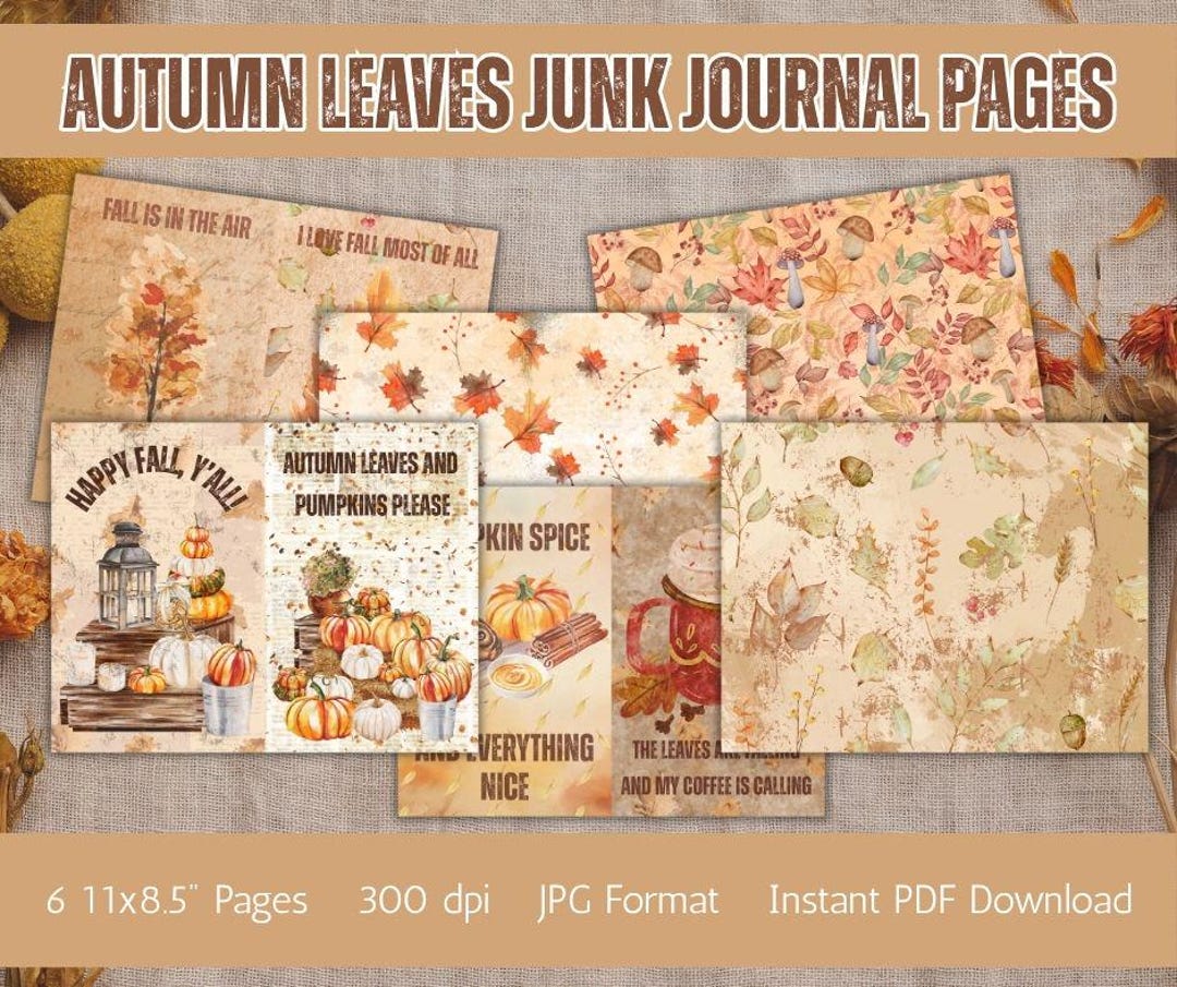Autumn Leaves Junk Journal Pages (PDF Download, Set of 6) - Etsy
