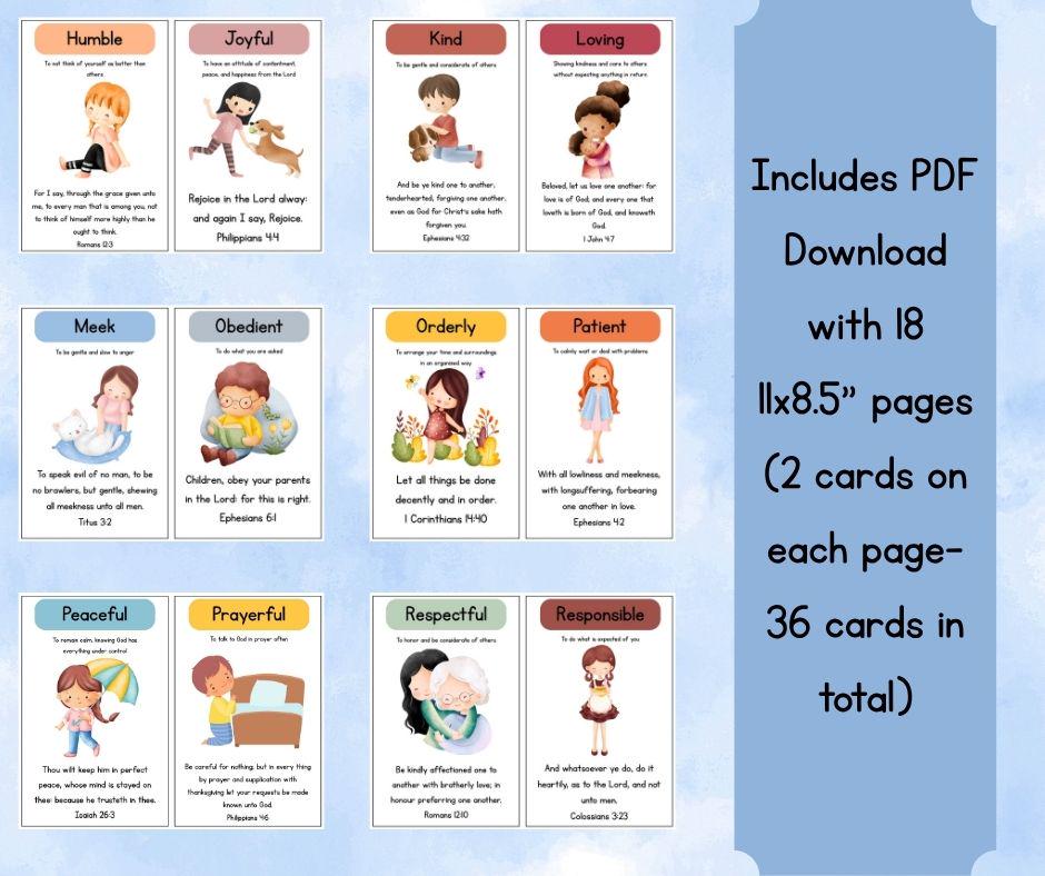 Printable Christian Character Trait Cards for Kids: KJV Scripture (PDF ...
