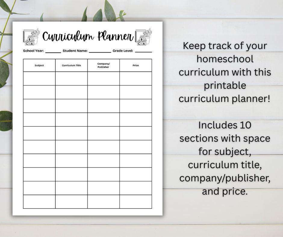 Printable Homeschool Curriculum Planner (PDF Download, Letter and A4 ...