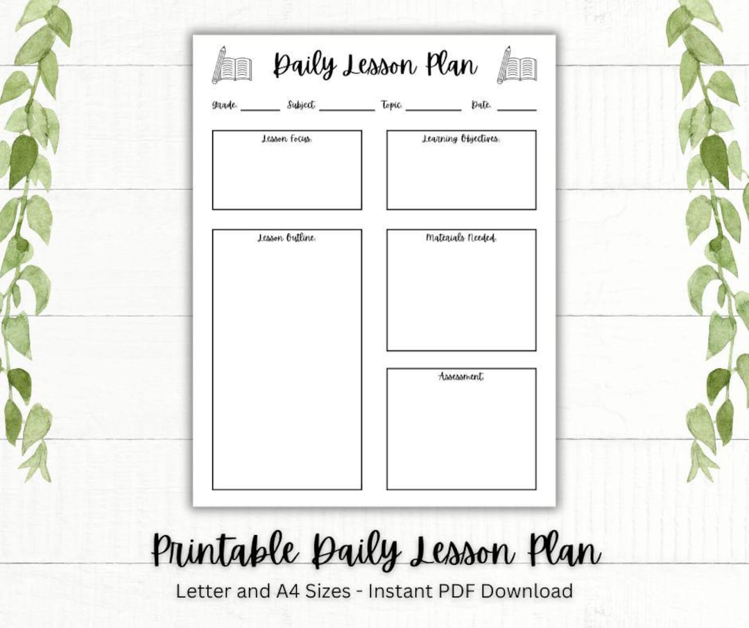 Printable Daily Lesson Plan: for Teachers, Homeschoolers, Tutors ...