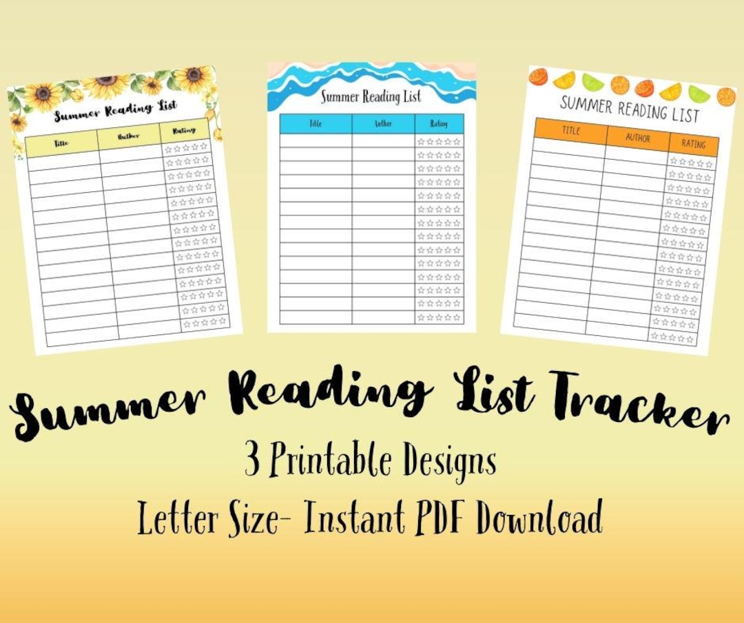 Printable Summer Reading List: 3 Designs - Reading Tracker (PDF ...