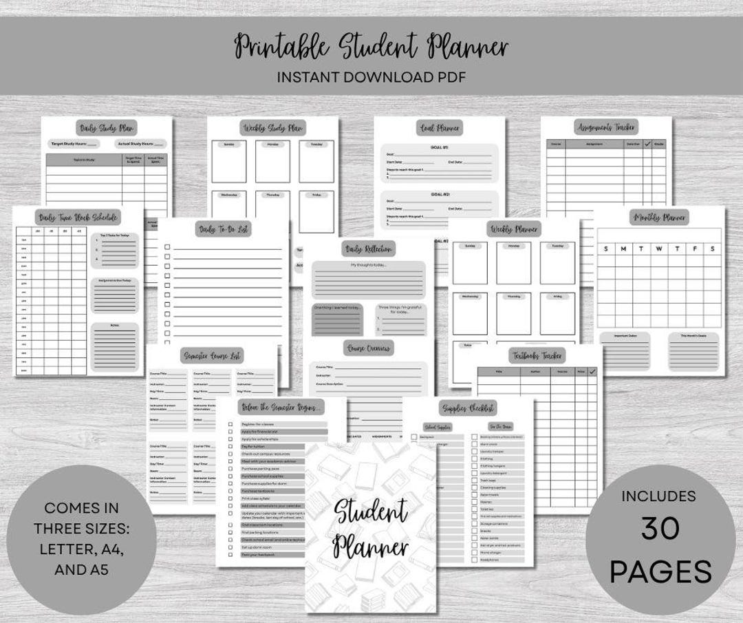 Printable Student Planner: Minimalist Academic Organizer (PDF Download ...