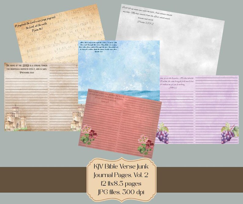 Printable KJV Bible Verse Junk Journal Pages Vol. 2 (JPG Download, 12 ...