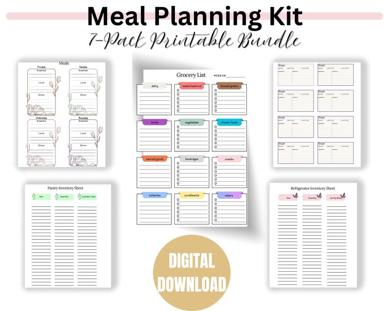 Meal Planner Printable | Weekly Meal Plan + Grocery List | Recipe Cards ...