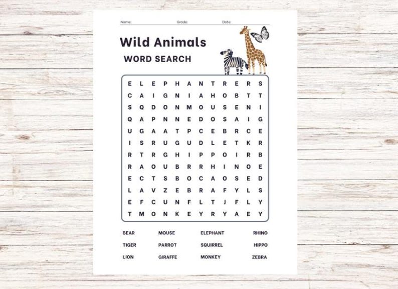 Animal Word Search Puzzle Printable | Fun & Educational Activity for ...