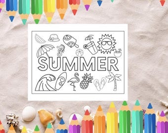 SUMMER VACATION Coloring Page Activity. Printable Page for Summer Time ...