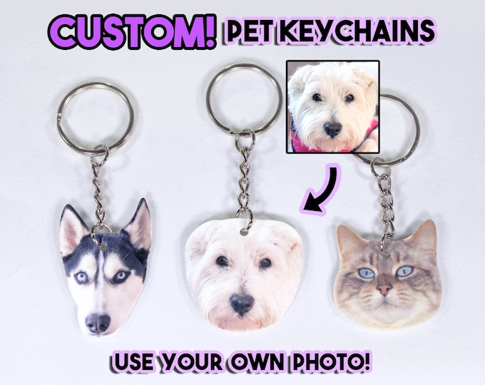 CUSTOM Pet Photo Keychain / Personalized Dog Keychain Cat Keychain ...