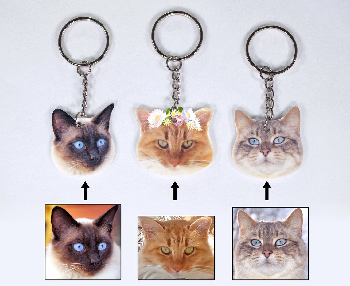CUSTOM Pet Photo Keychain / Personalized Dog Keychain Cat - Etsy