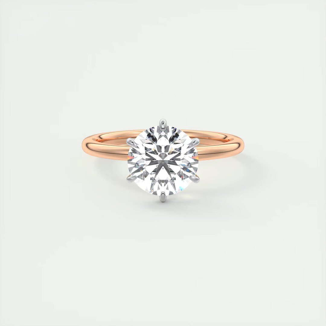 2.00 CT Round Cut Lab Grown Diamond Solitaire Ring, 14K Solid Gold Two ...