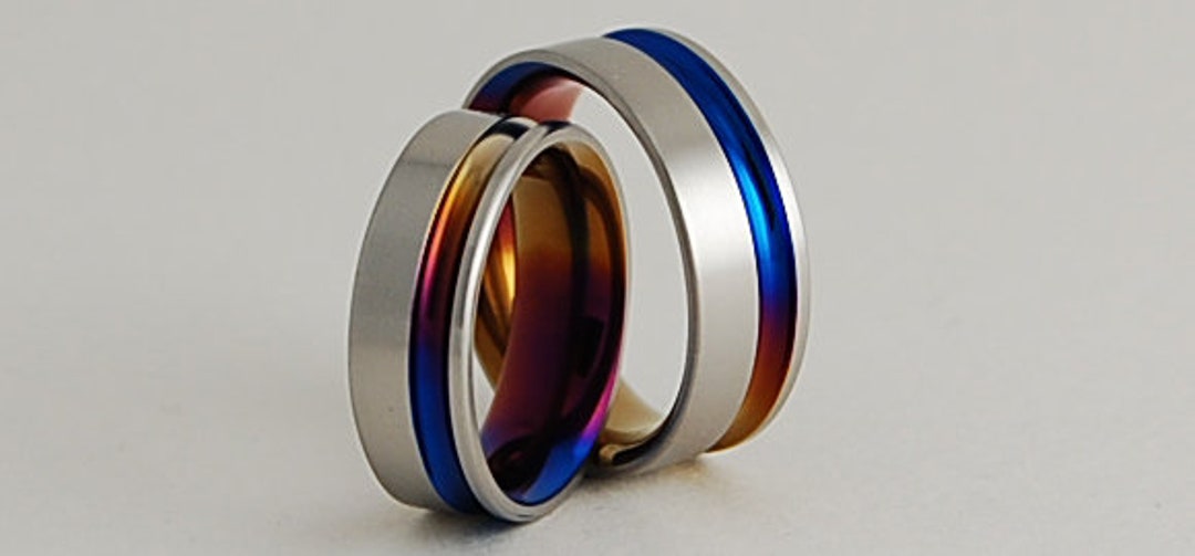 Titanium Ring Set, Wedding Band Set, Wedding Ring Set, His and Hers ...