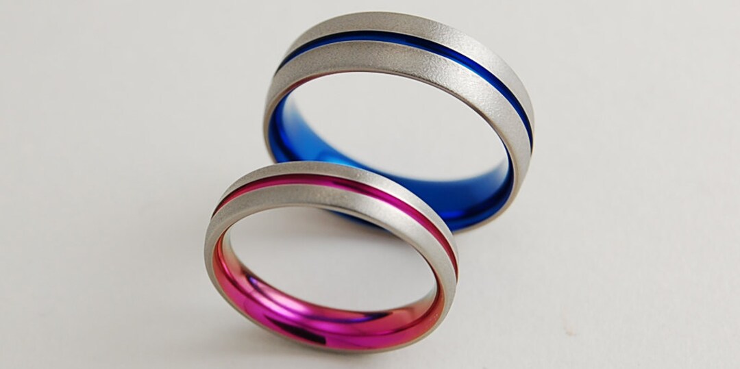 Titanium Ring Set, Wedding Band Set, Wedding Ring Set, His and Hers ...